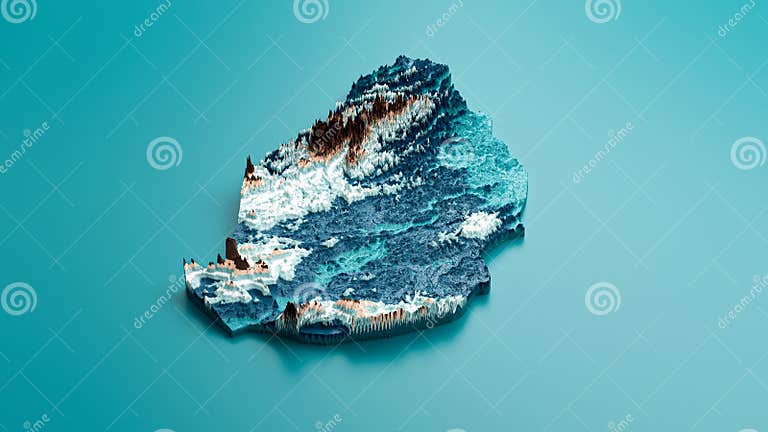 3D Render of a Topographic Mauritius Map with Hypsometric Elevation on ...
