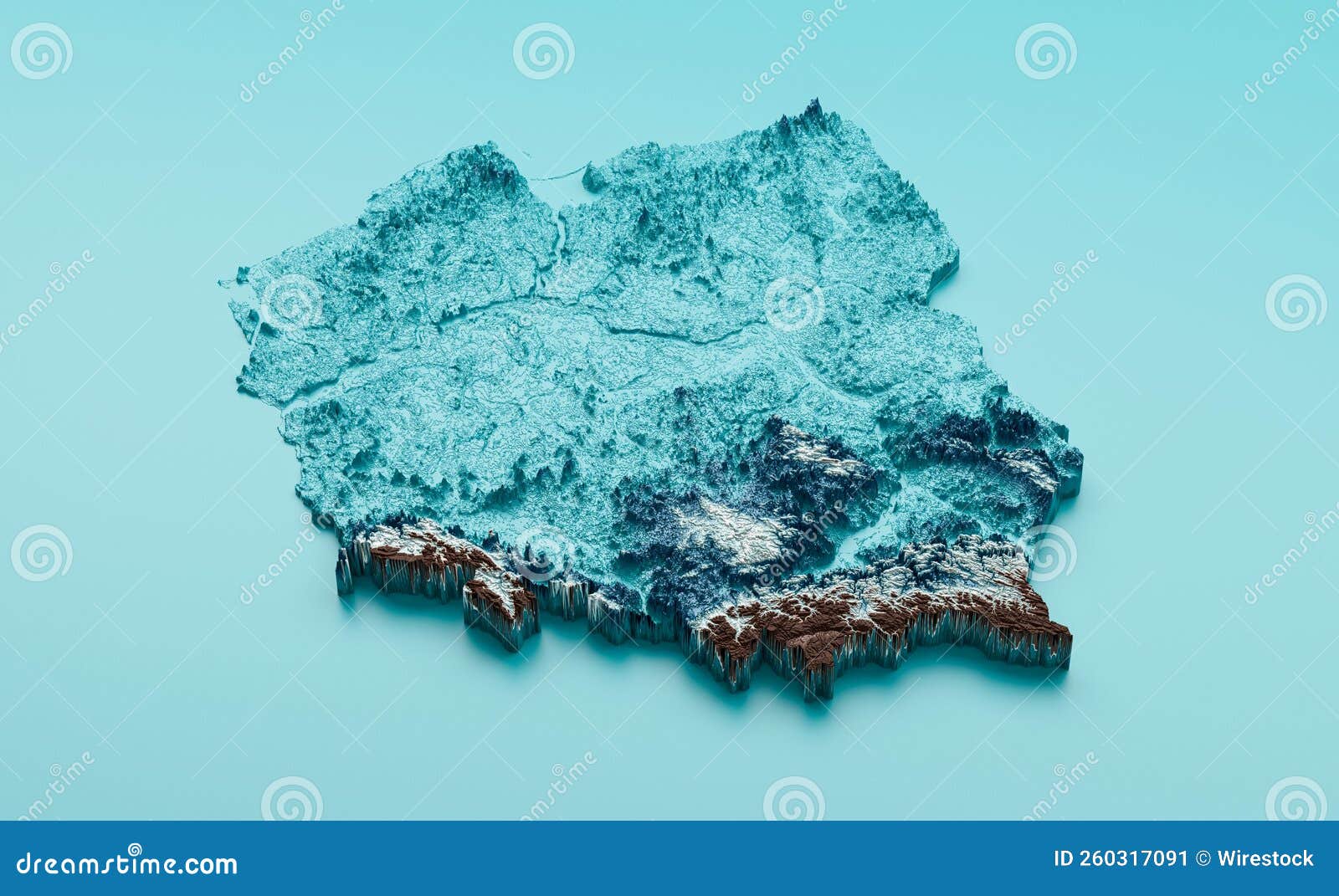 3D Render of Topographic Poland Map Hypsometric Elevation Tint Spectral ...