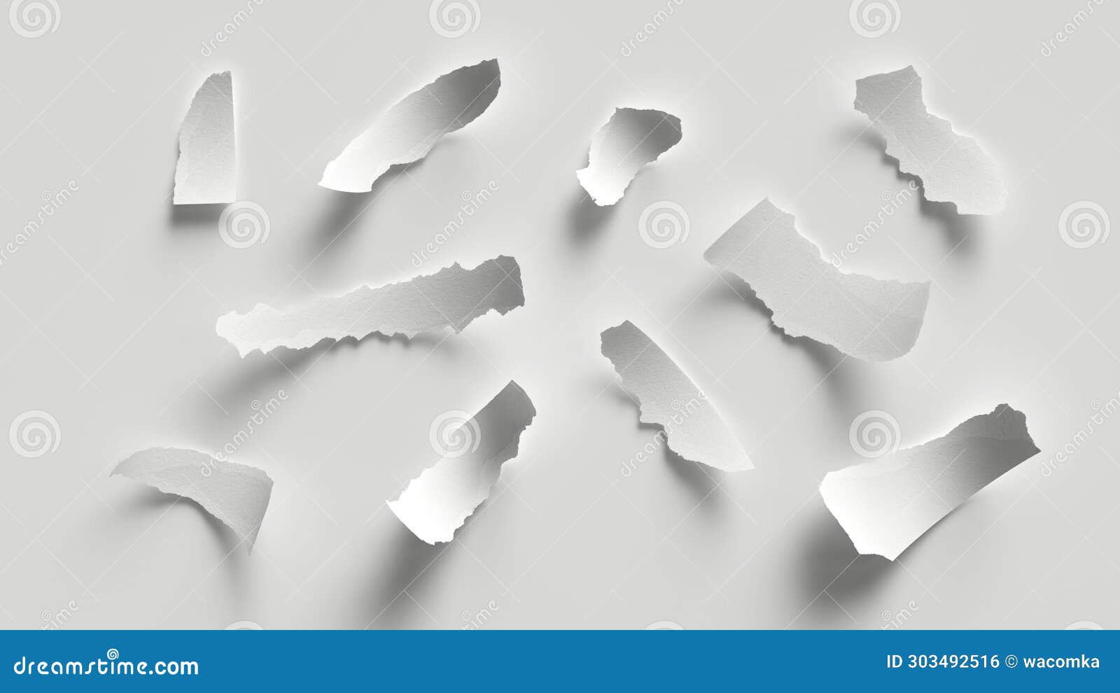 3d Render, Torn Blank Paper Pieces Isolated on White Background ...