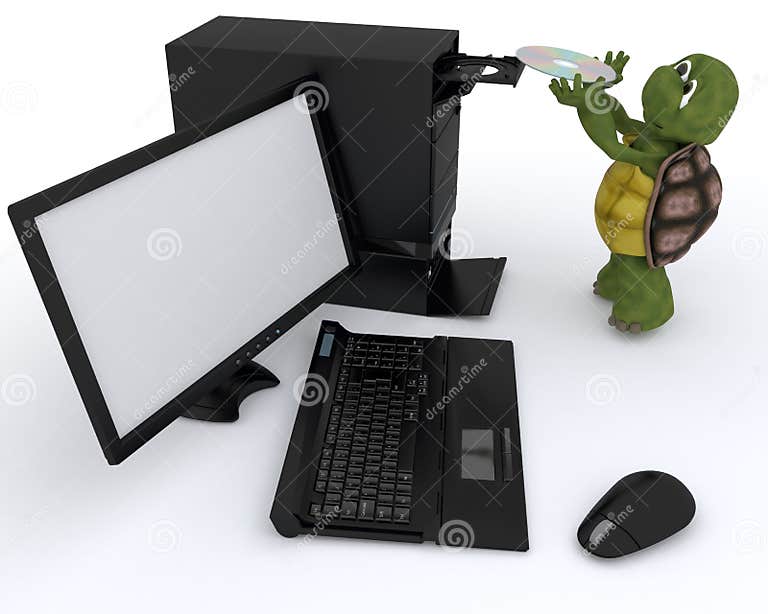 Tortoise with a computer stock illustration. Illustration of ocean ...