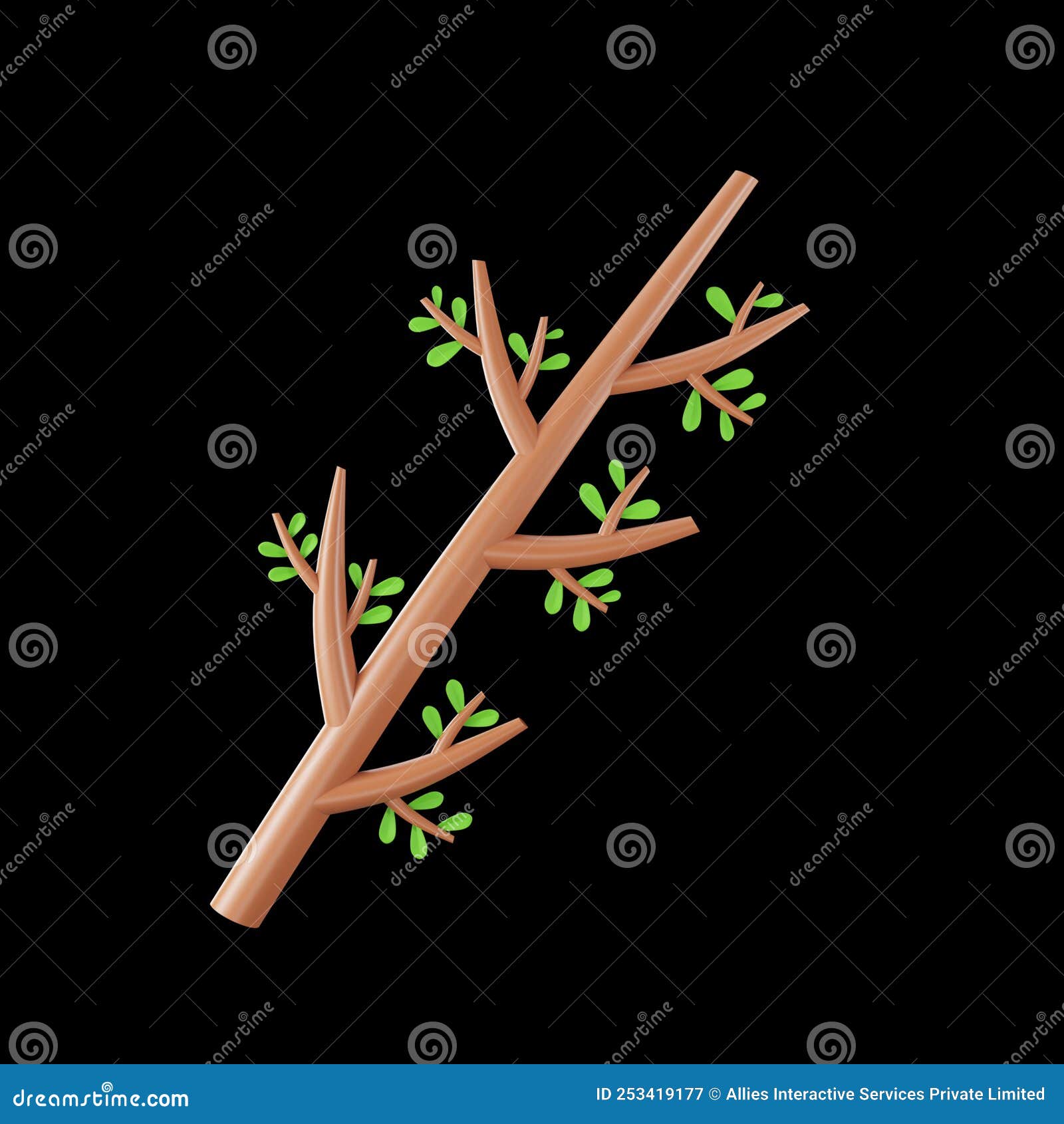 3D Render of Tree Branch Element in Green and Brown Stock Illustration ...