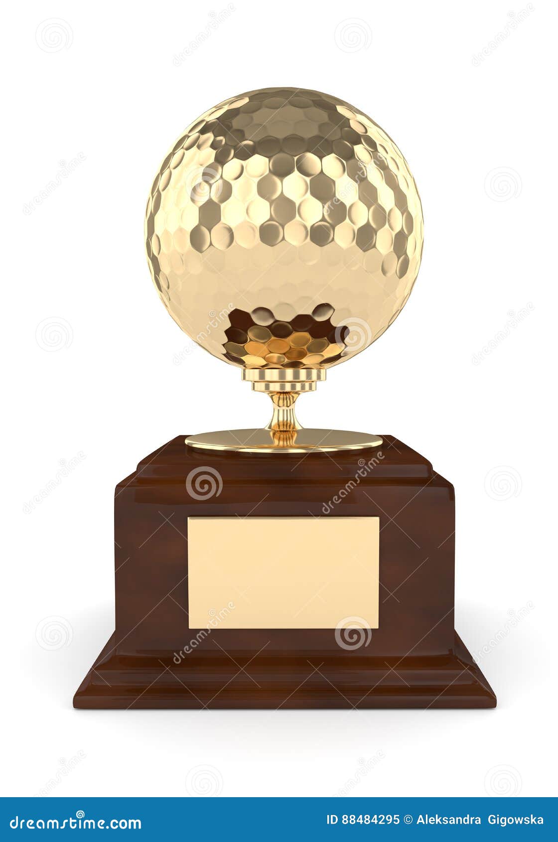 3d Render of Trophy with Gold Golf Ball Over White Stock Illustration ...