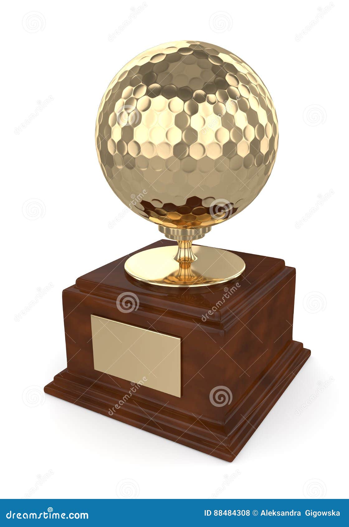 3d Render Of Trophy With Gold Golf Ball Over White Stock Illustration ...