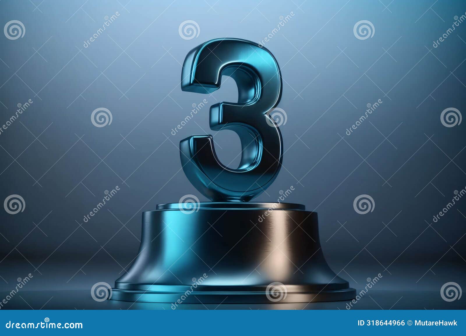 3d Render of a Trophy with Number Three on a Blue Background Stock ...