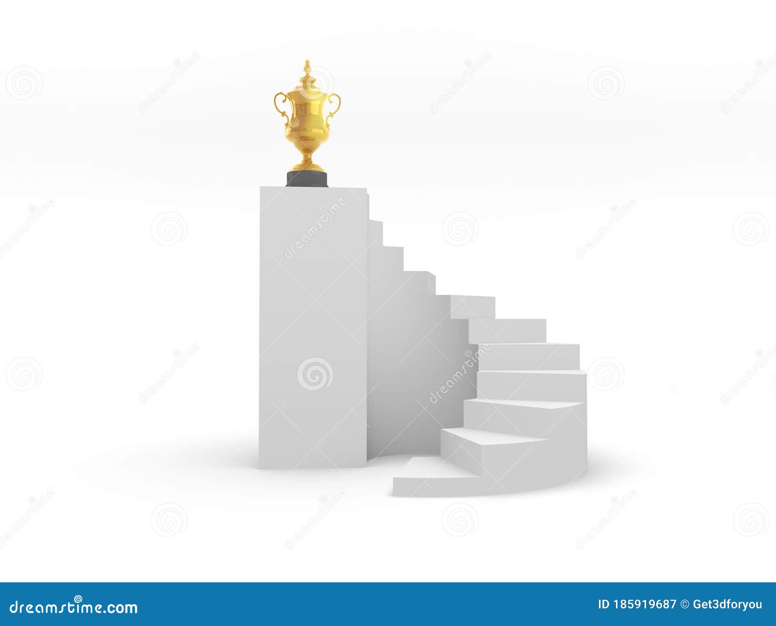 3D Render of Trophy Placed on Top of a Spiral Staircase Stock ...