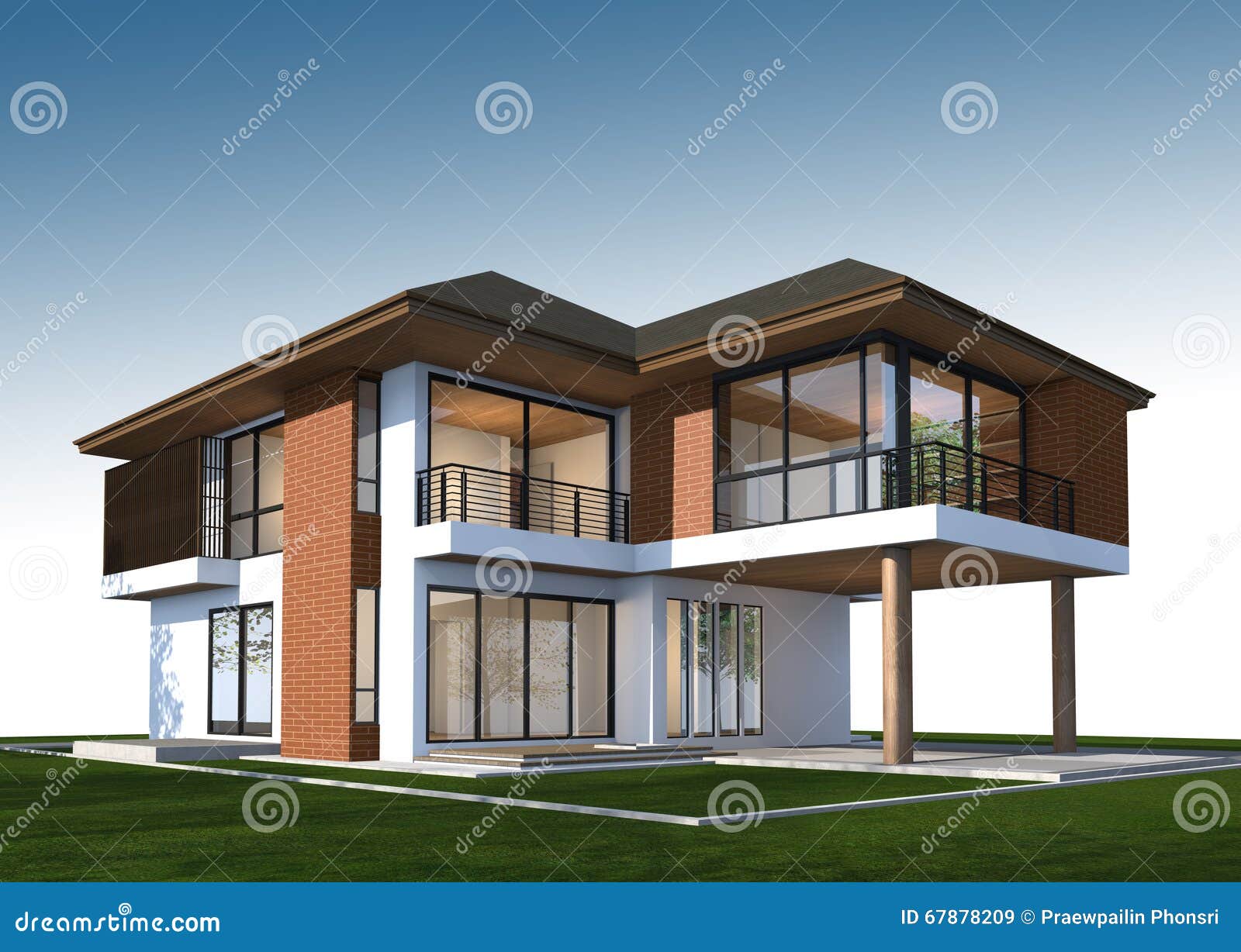 3D Render of Tropical House with Clipping Path. Stock Image - Image of ...