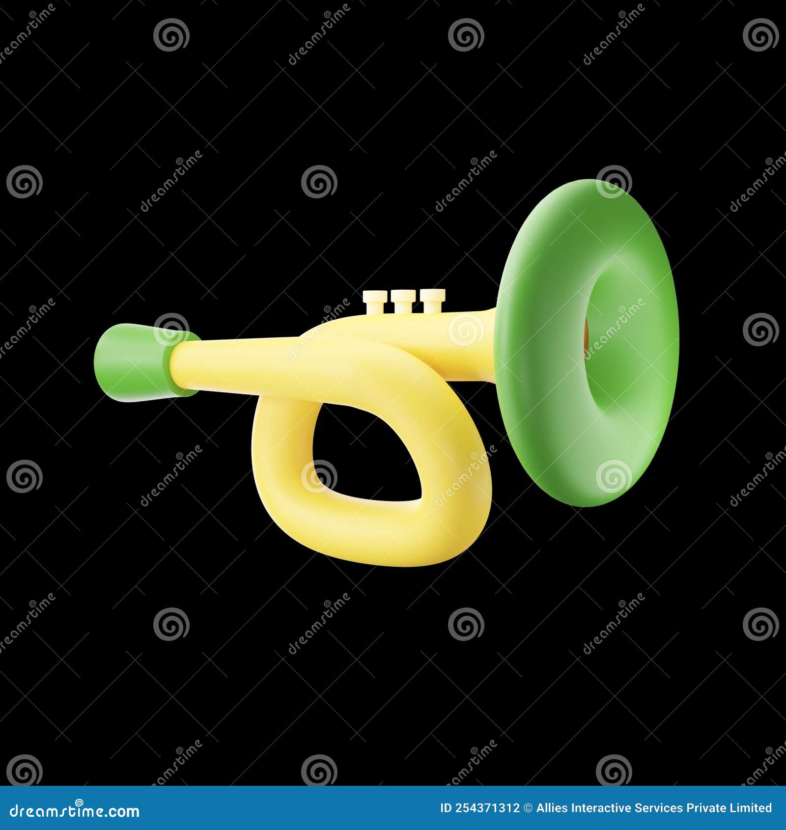3D Render of Trumpet Element in Green and Yellow Stock Illustration ...