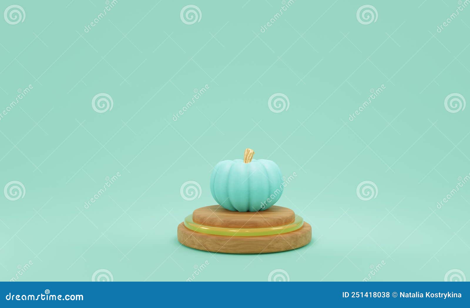 3d Render. Turquoise Pumpkin on a Podium on a Turquoise Background ...