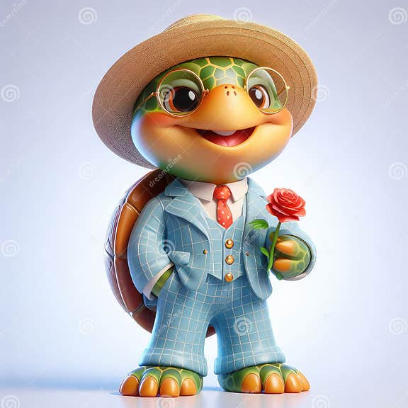 3d Render of Turtle Wearing Hat and Suite Stock Illustration ...