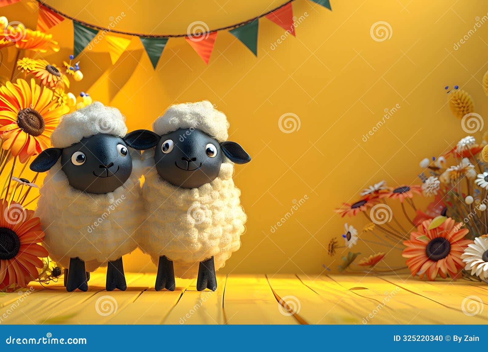 3D Render of Two Happy Sheep Celebrating Eid Al-Adha with Festive ...