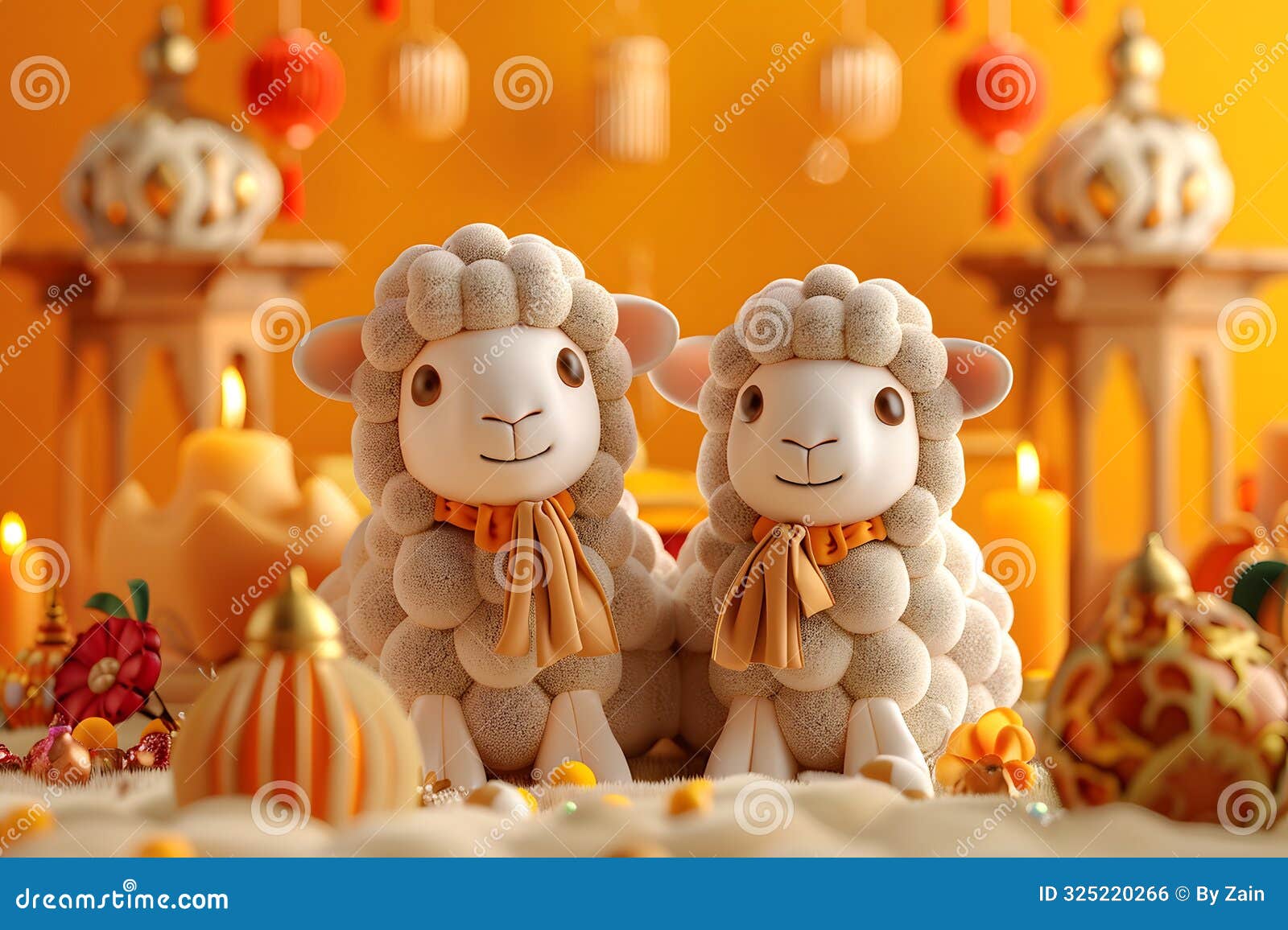 3D Render of Two Happy Sheep Celebrating Eid Al-Adhawith Festive ...