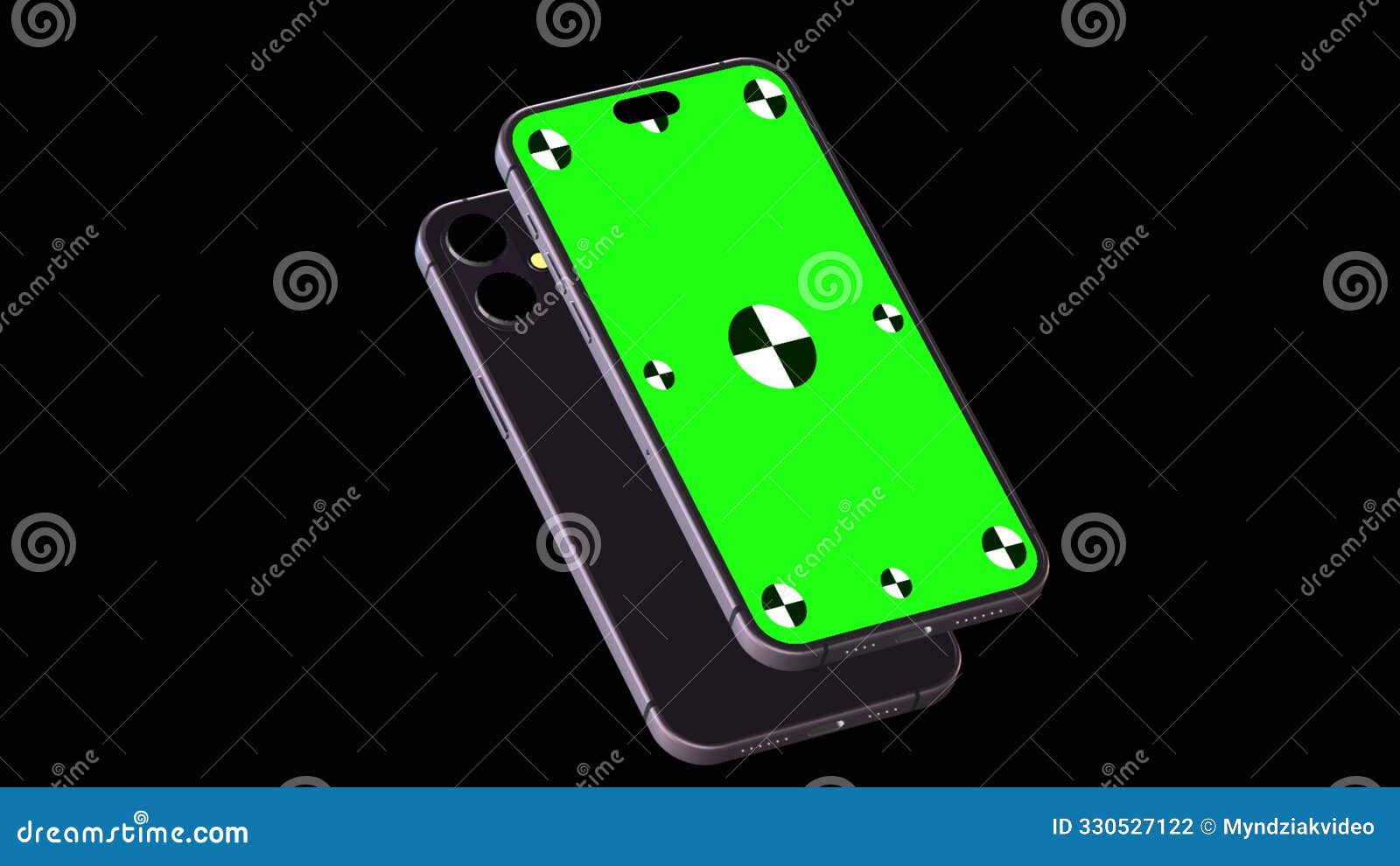3D Render of Two Smartphone with a Black Background. Rotating in Screen ...