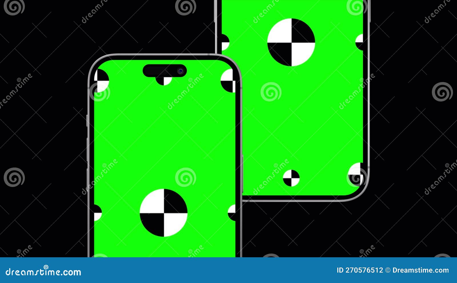 3D Render of Two Smartphone with a Green Background. Rotating in Screen ...