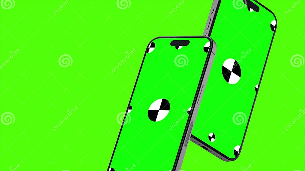 3D Render of Two Smartphone with a Green Background. Rotating in Screen ...