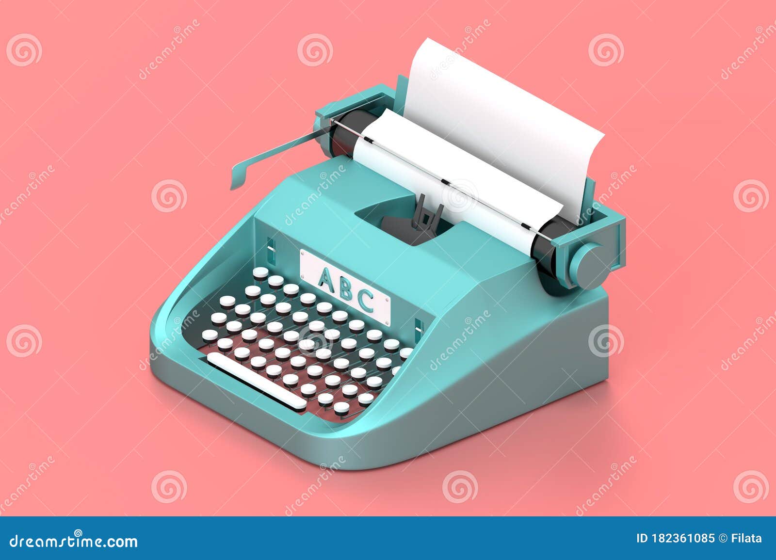 3d Render Typewriter with Paper for Writing Books. Stock Illustration ...