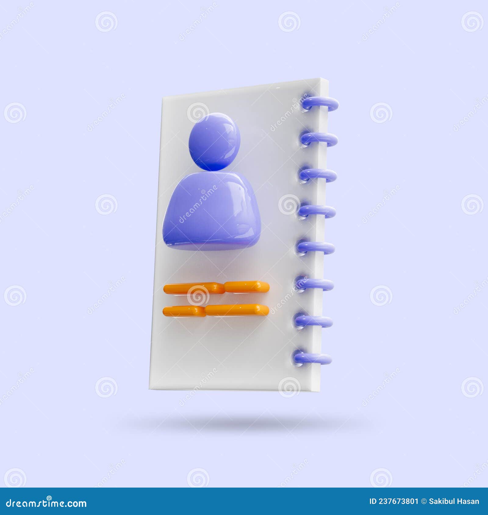 3d Render User Contact Address Book or Notepad Icon on Blue Background ...