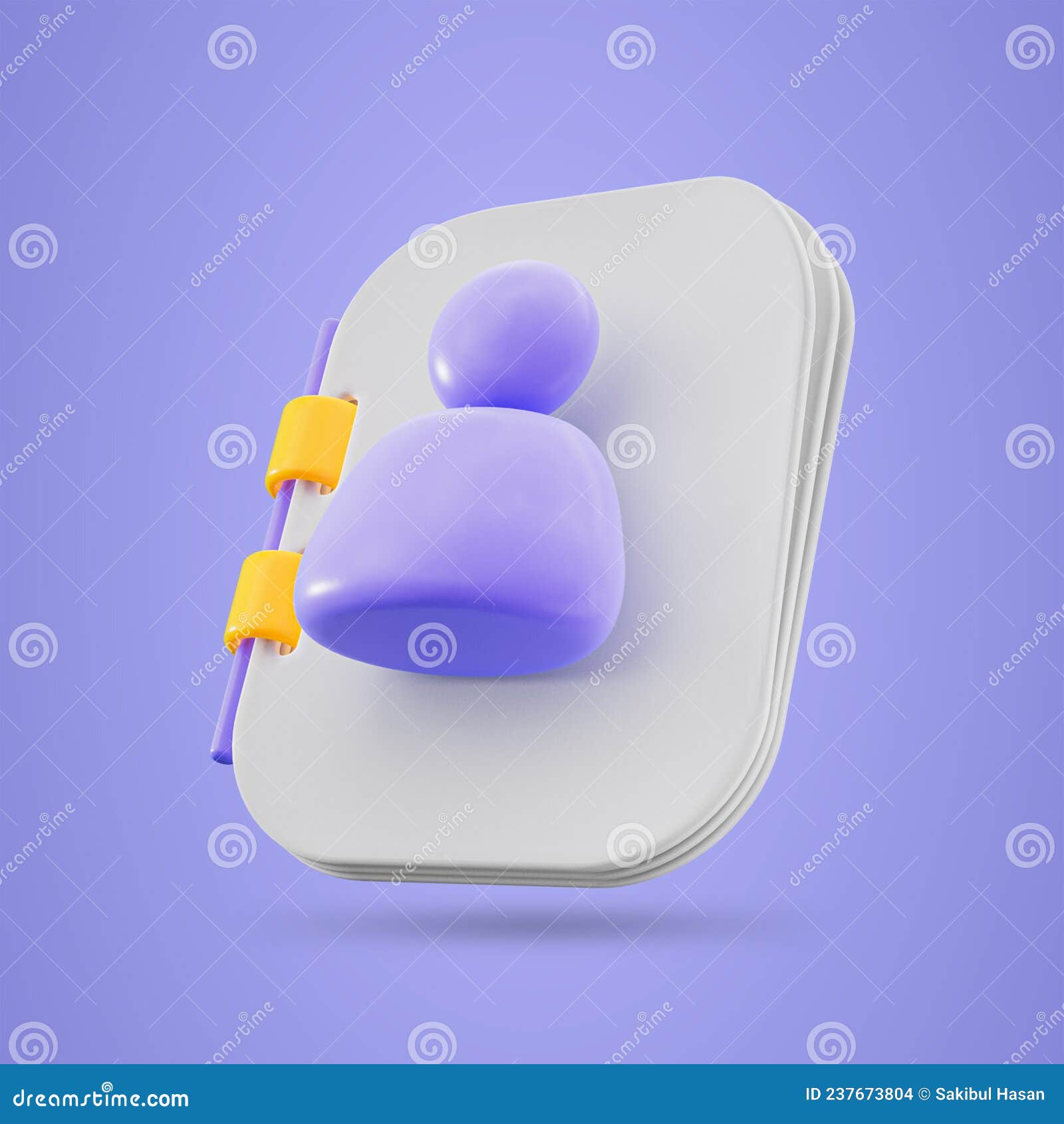 3d Render User Contact Address Book or Notepad Icon on Blue Background ...