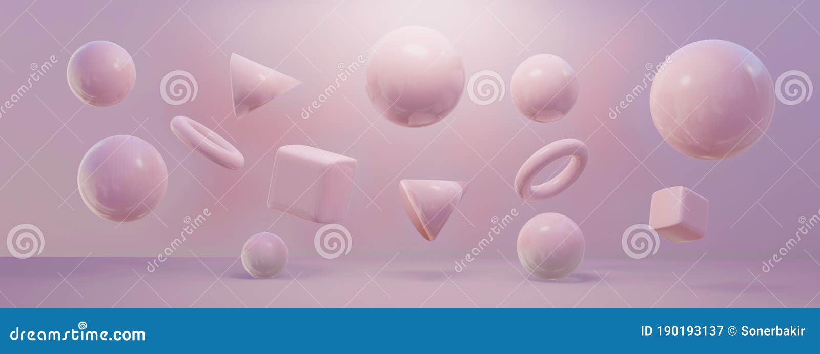 3D Render of Various Geometrical Pink Shapes on Pink Surface and ...