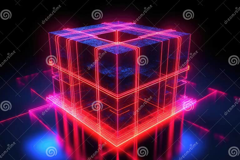 3d Render of Vibrant Neon Cube Matrix Stock Illustration - Illustration ...