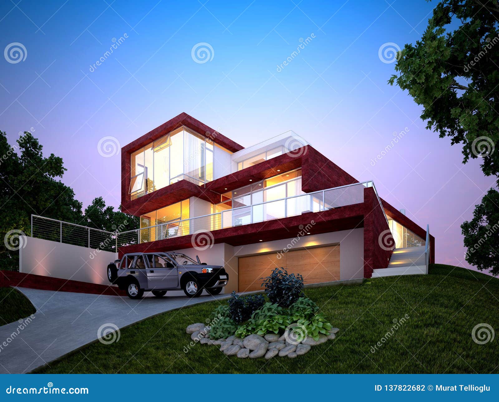 3d Render of Villa House Exterior Stock Illustration - Illustration of ...