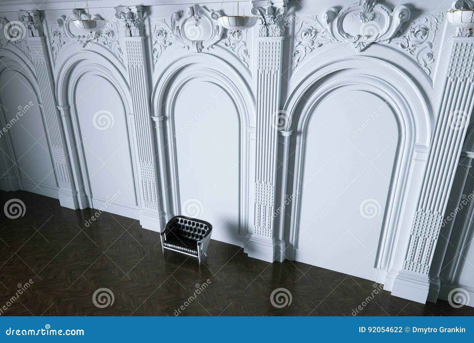 3d Render Vintage Sofa in Classic White Interior Perspective Vie Stock ...