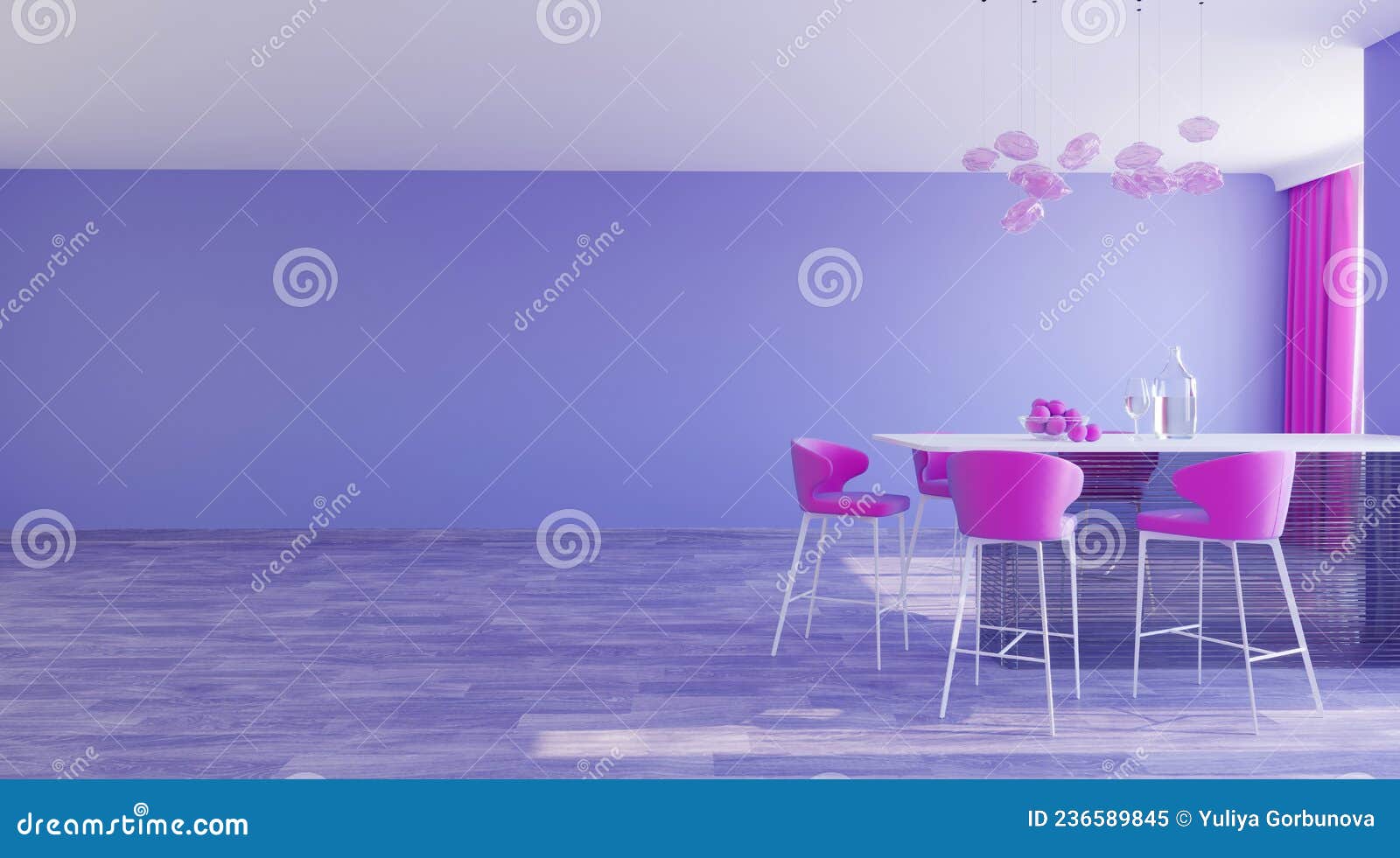 3d Render of Violet Room with Pink Chairs Stock Illustration ...