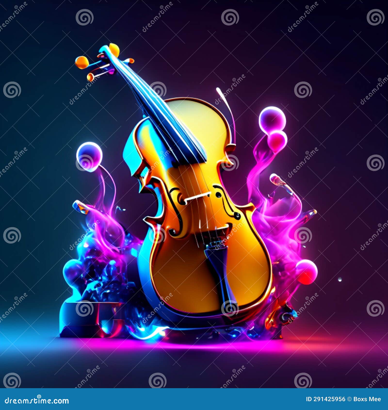 3d Render of a Violin in Neon Light. 3d Illustration Generative AI ...