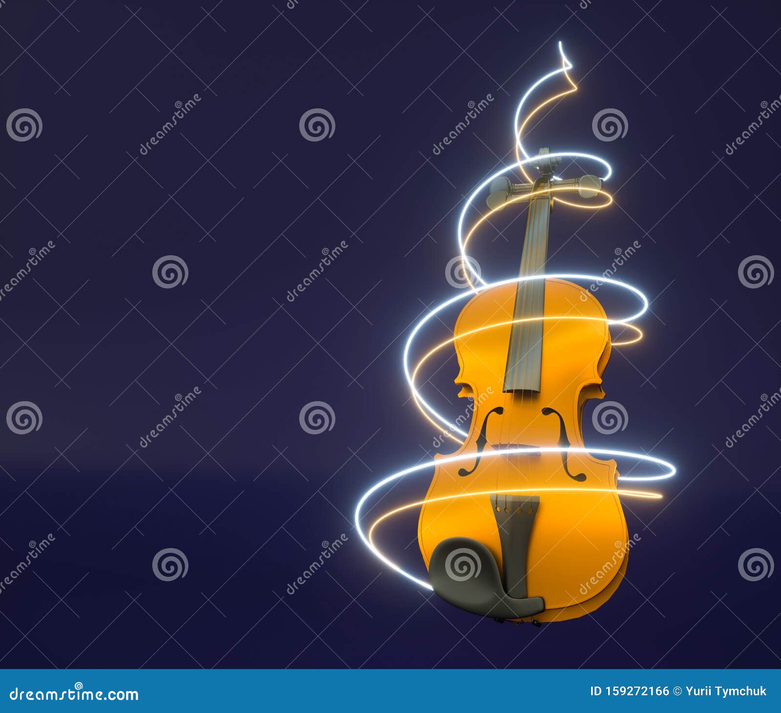3d Render of Yellow Violin with Spiral Lights, Copy Space Stock ...