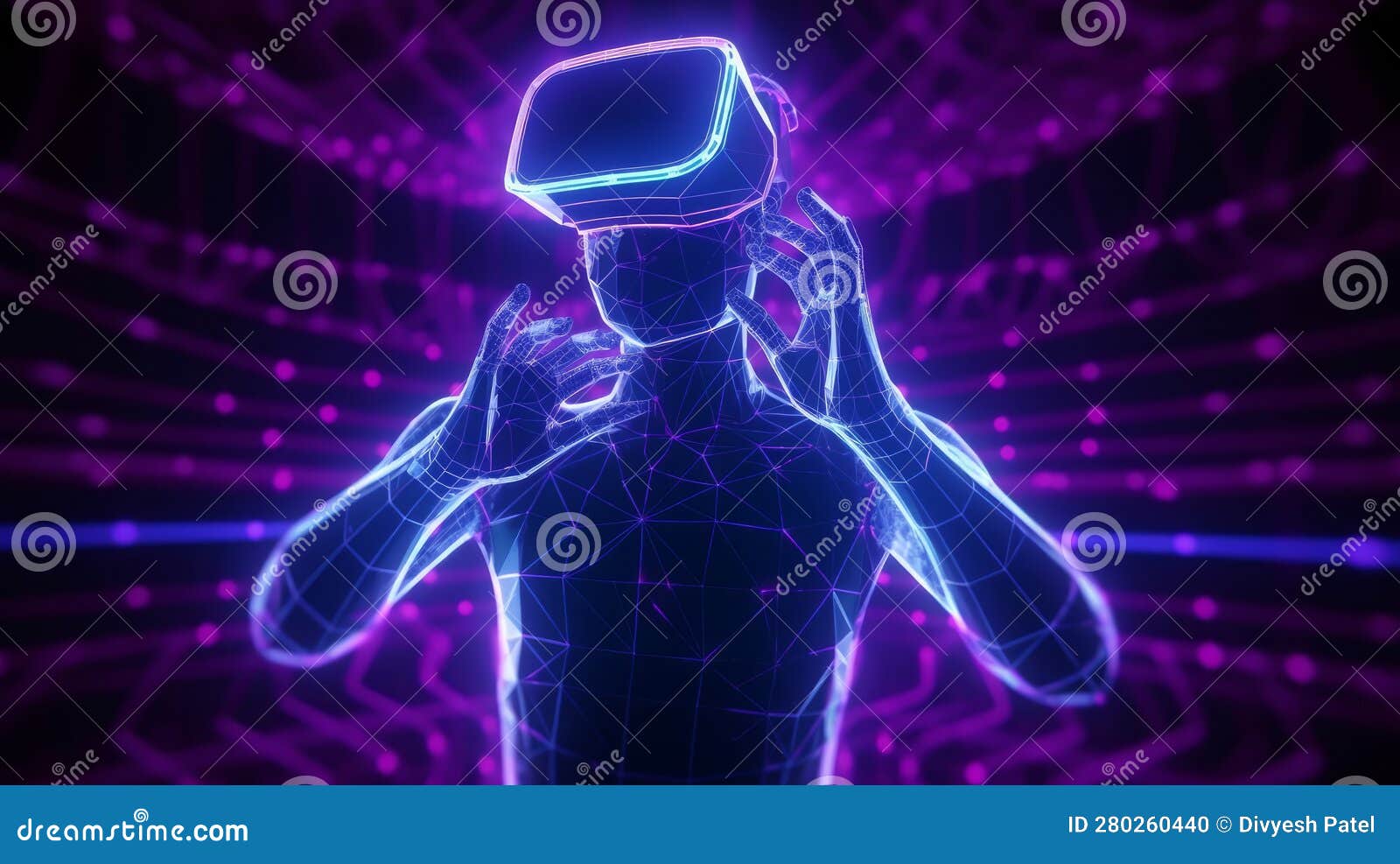 3D Render of Virtual Man Holding Virtual Reality Glasses Surrounded by ...