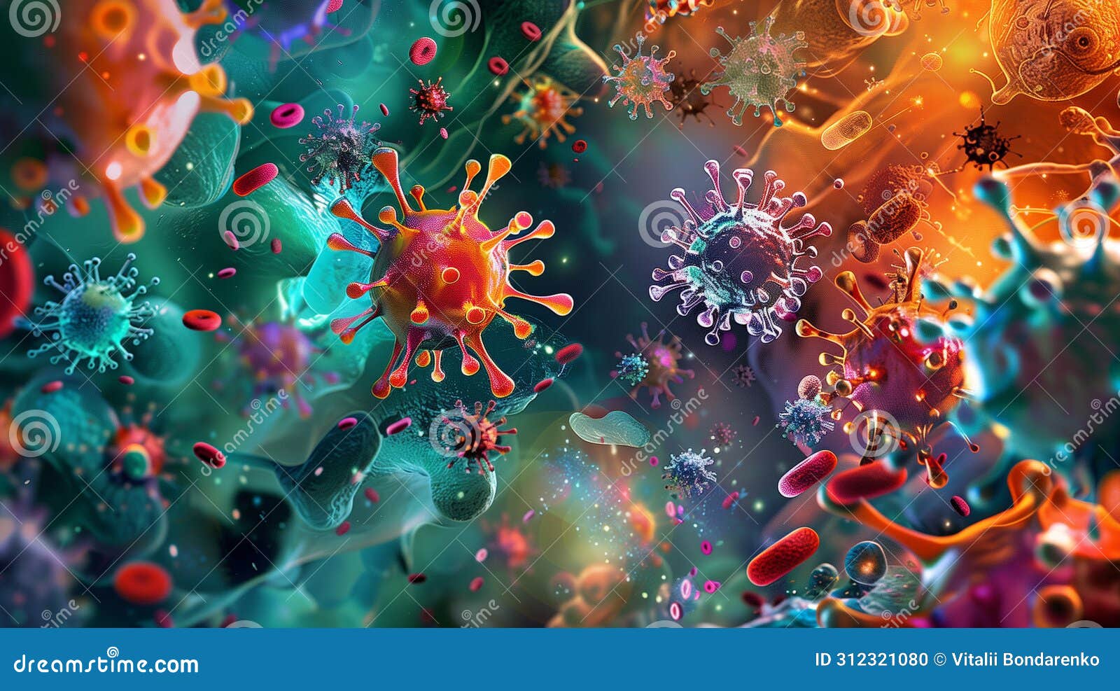 3d Render of Virus Cells in Infected Organism. Microscope Virus. Stock ...