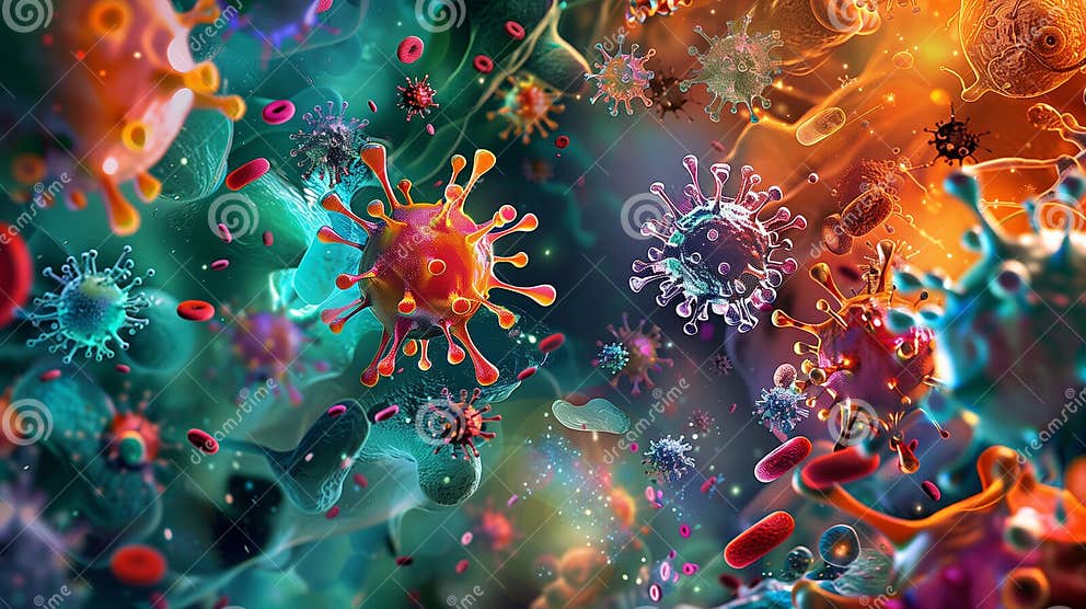 3d Render of Virus Cells in Infected Organism. Microscope Virus. Stock ...