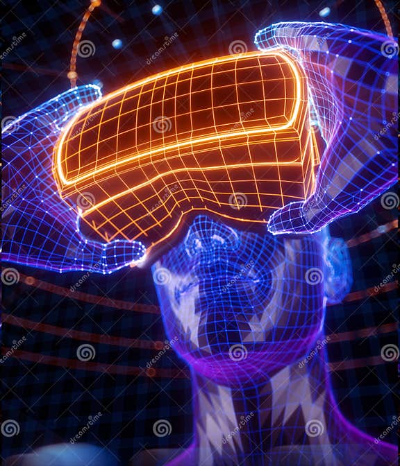 3D Render, Visualization of a Man Wearing Virtual Reality Glasses ...