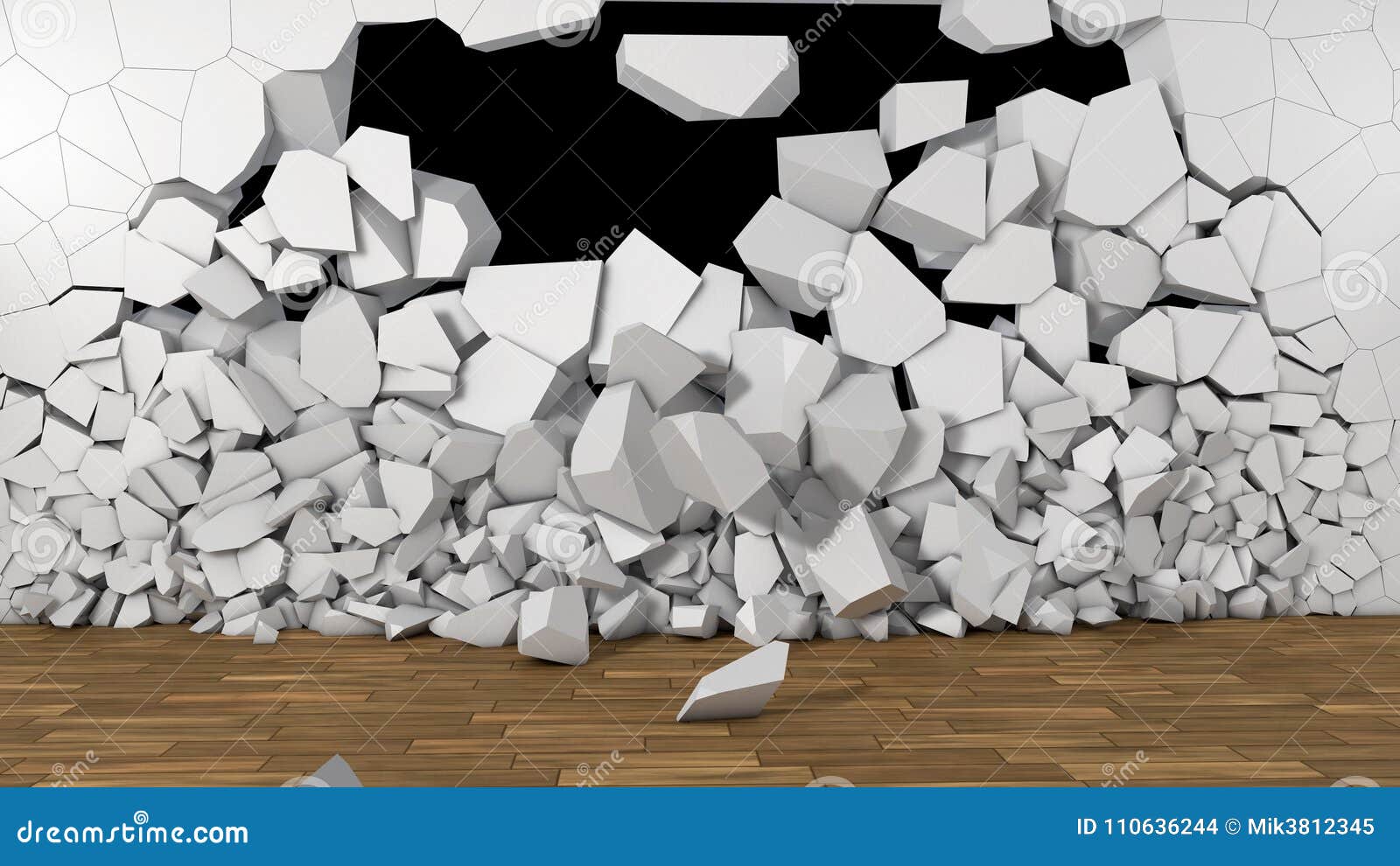 3d Render Wall and Broken Wall with Black Background Stock Illustration ...