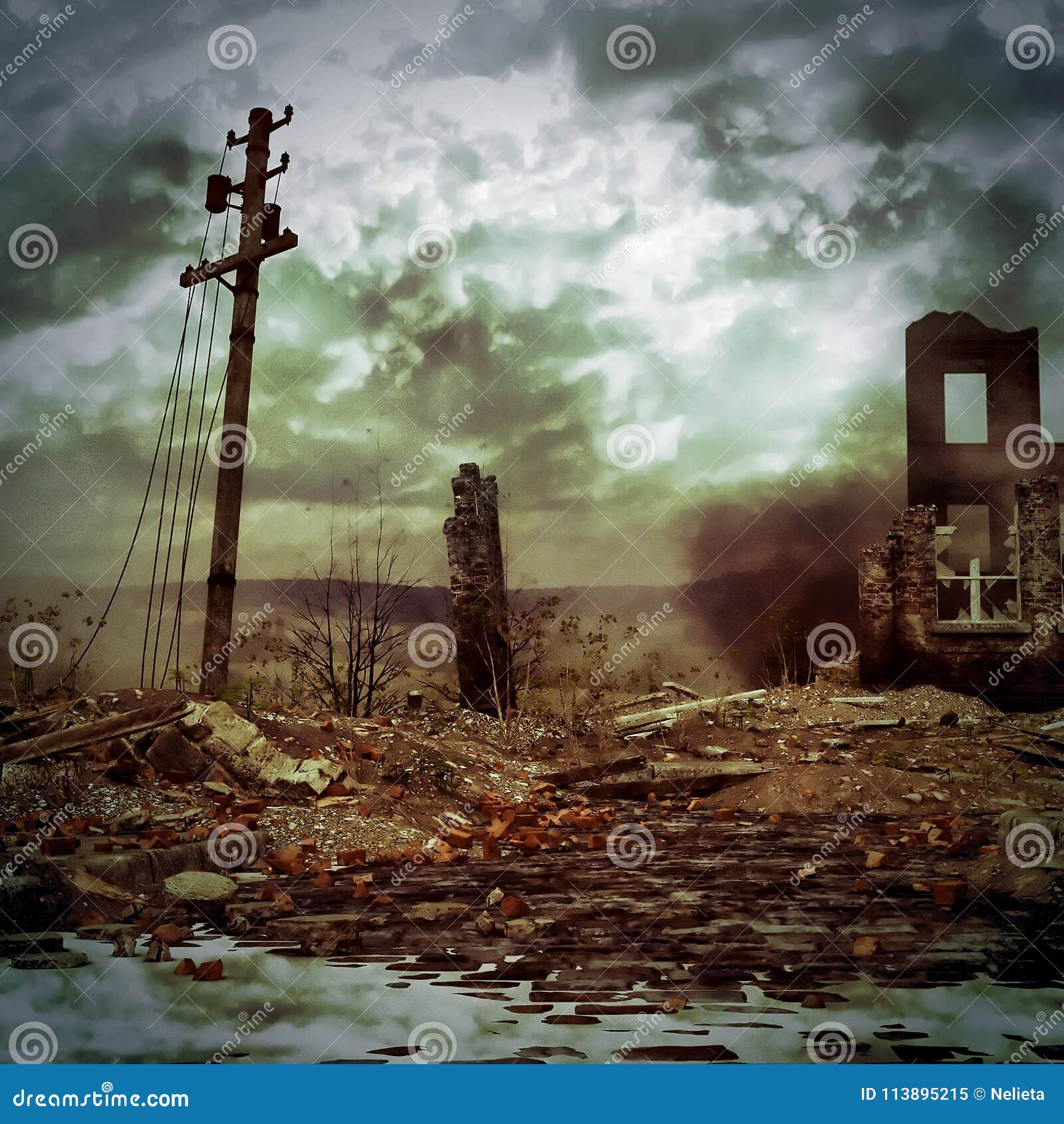 Destroyed War City Background Stock Illustration - Illustration of ...