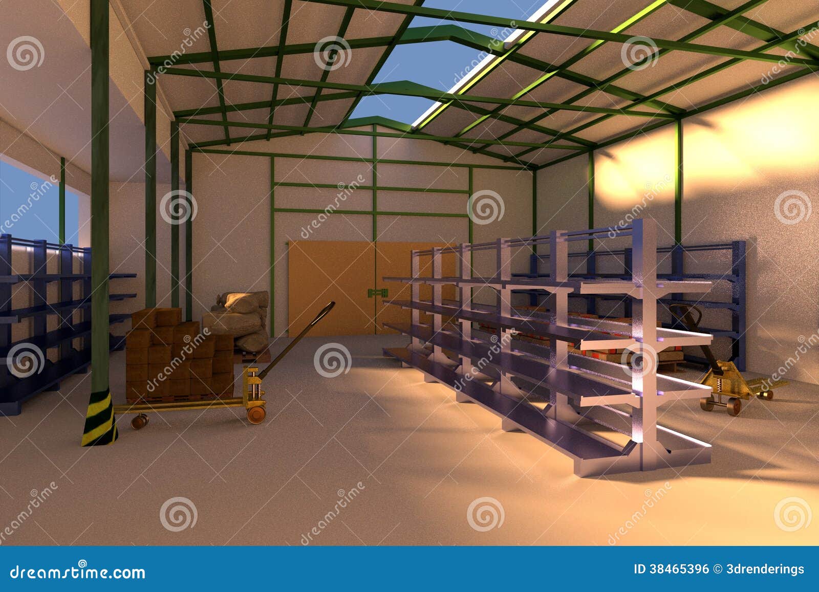 3d render of warehouse stock illustration. Illustration of space - 38465396