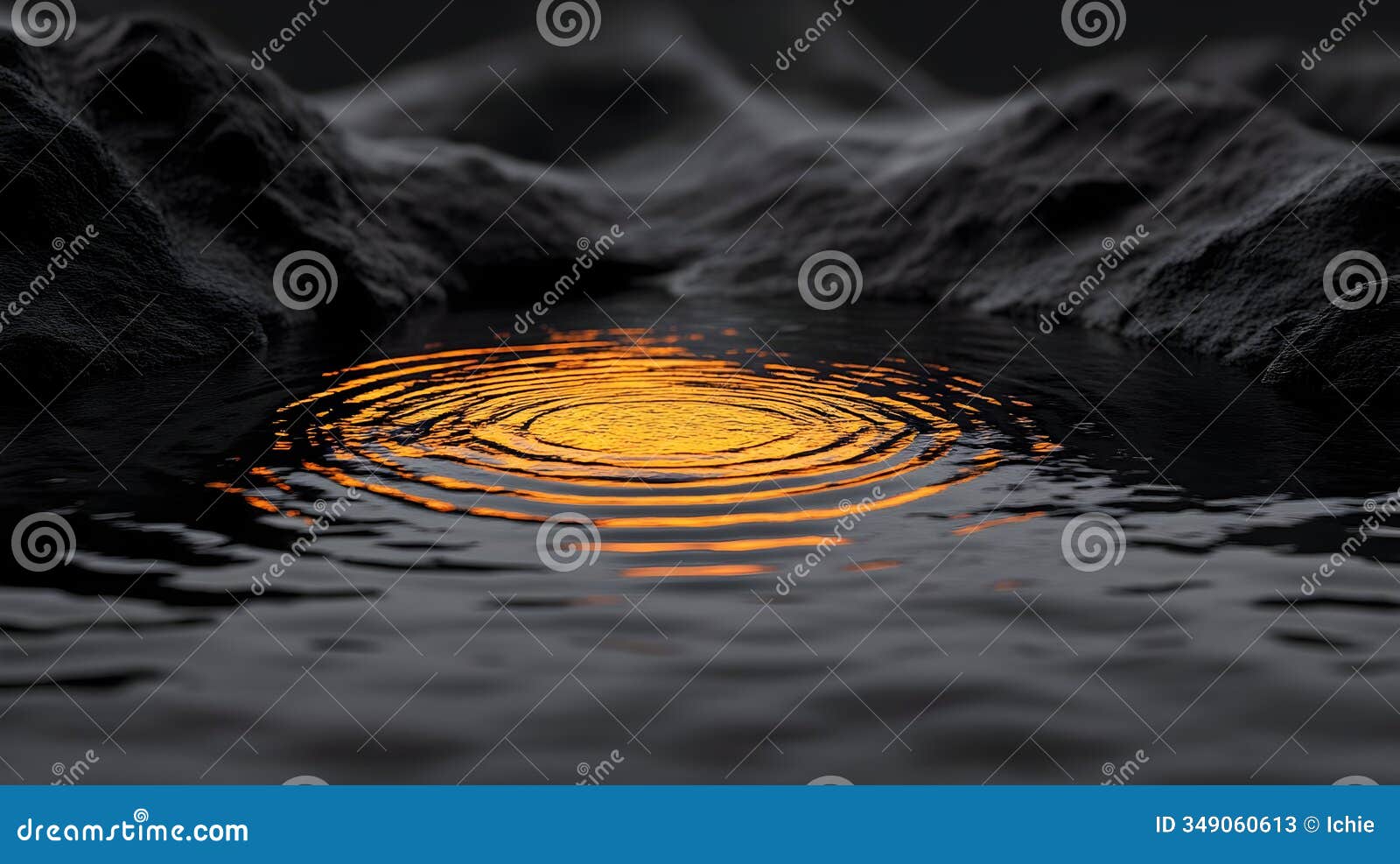 3D Render of Water Ripples with Sunset Reflection Stock Illustration ...