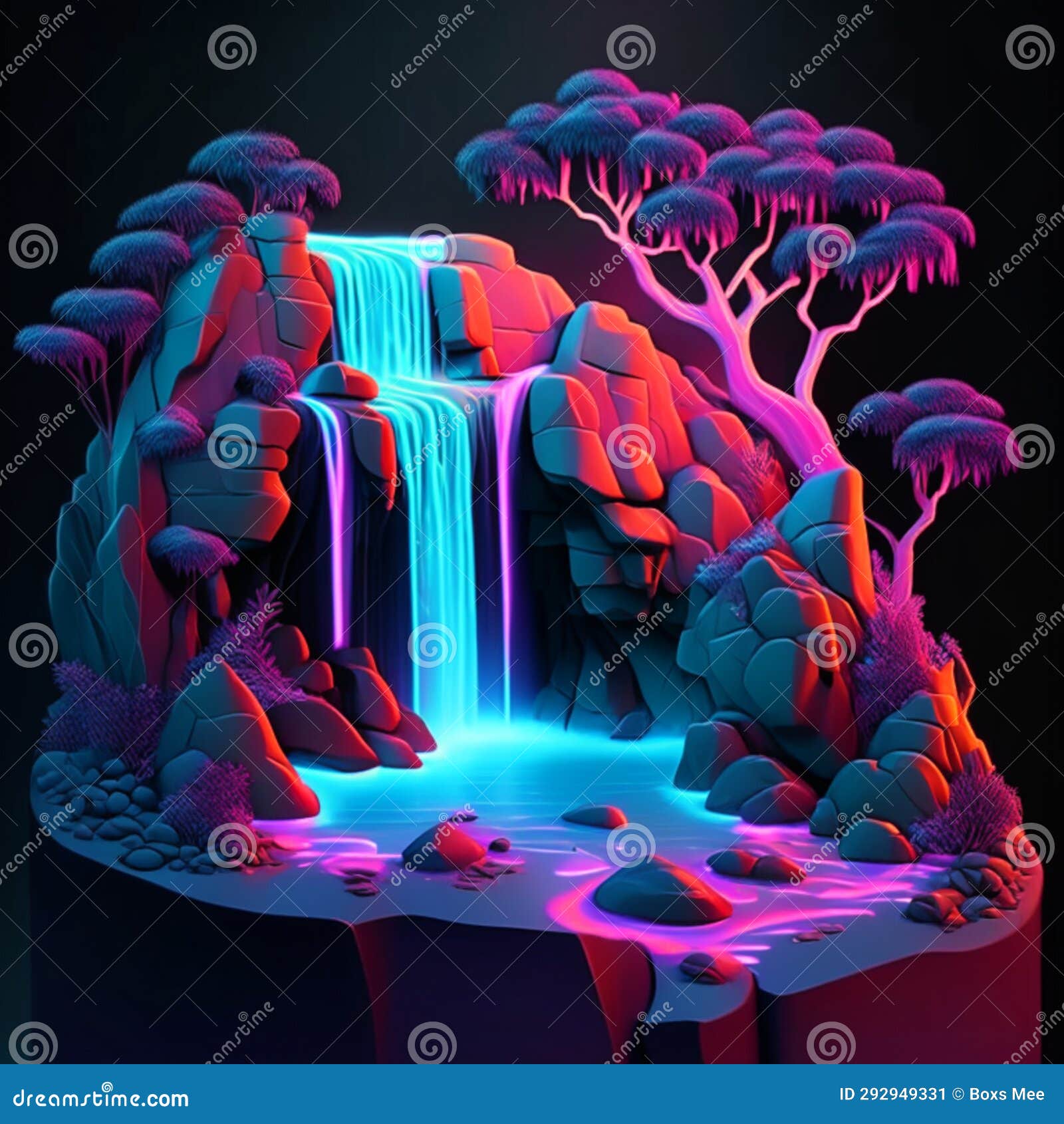 3d Render of a Waterfall in the Forest. Vector Illustration Stock ...