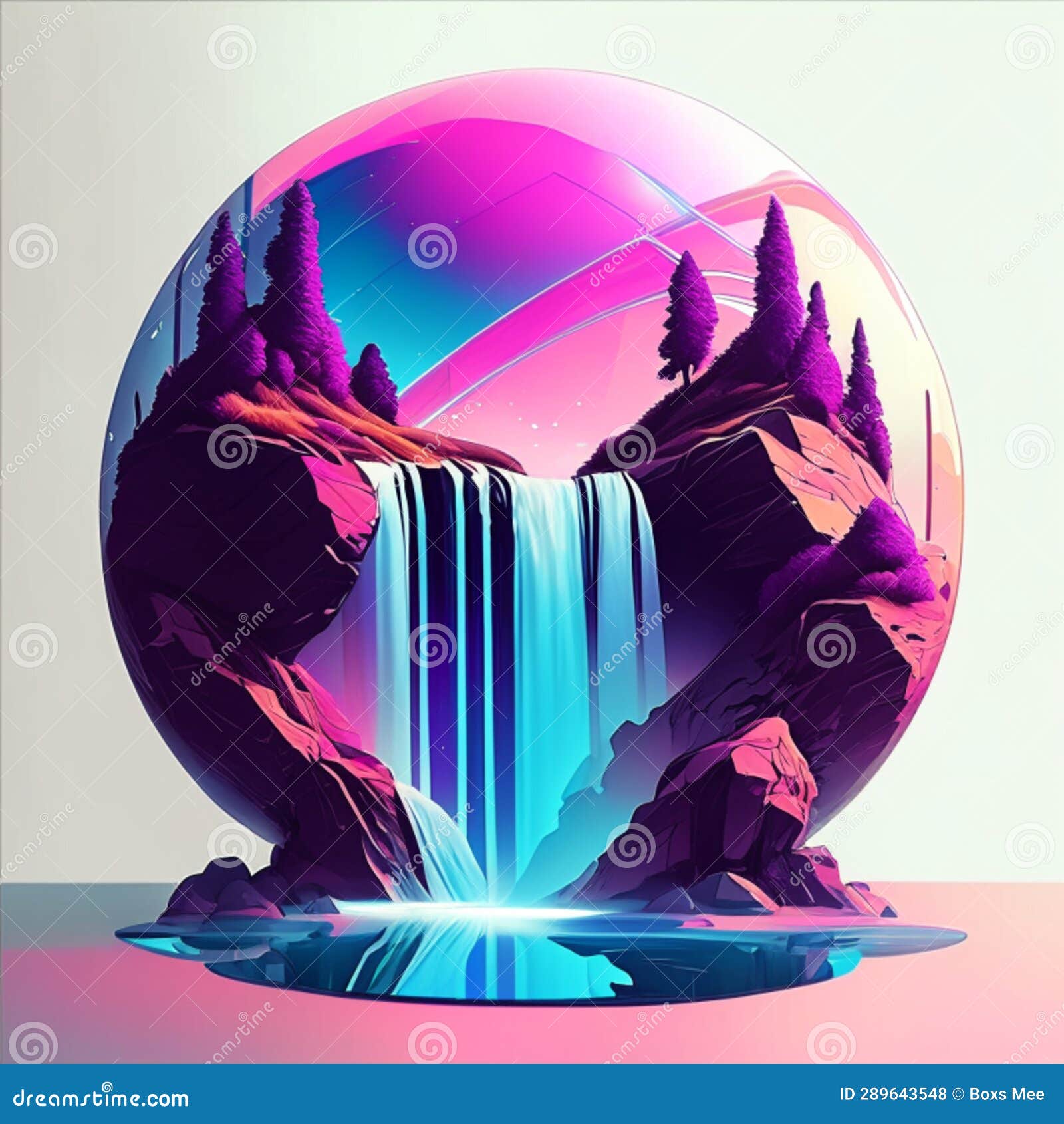 3d Render of a Waterfall in a Glass Ball. Vector Illustration Stock ...