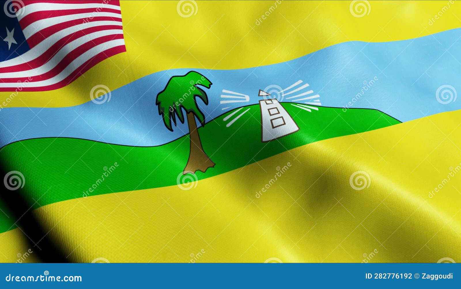 3D Render Waving Liberia County Flag of Margibi Closeup View Stock ...