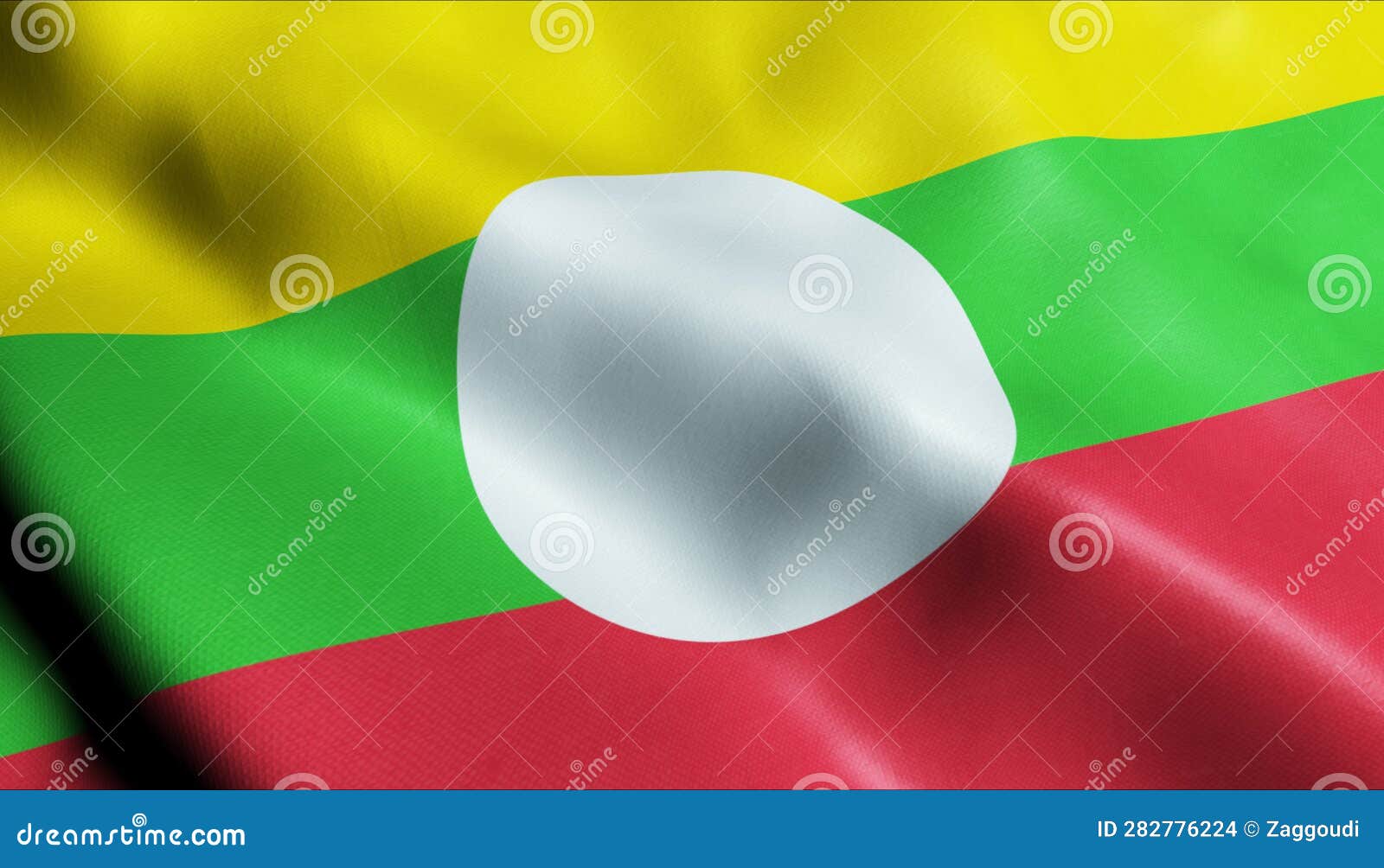 3D Render Waving Myanmar Province Flag of Shan Stock Illustration ...