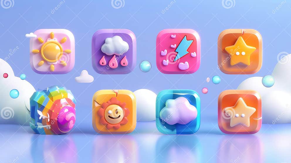 3D Render Weather App Icons, Widget Interface Elements Isolated Set ...