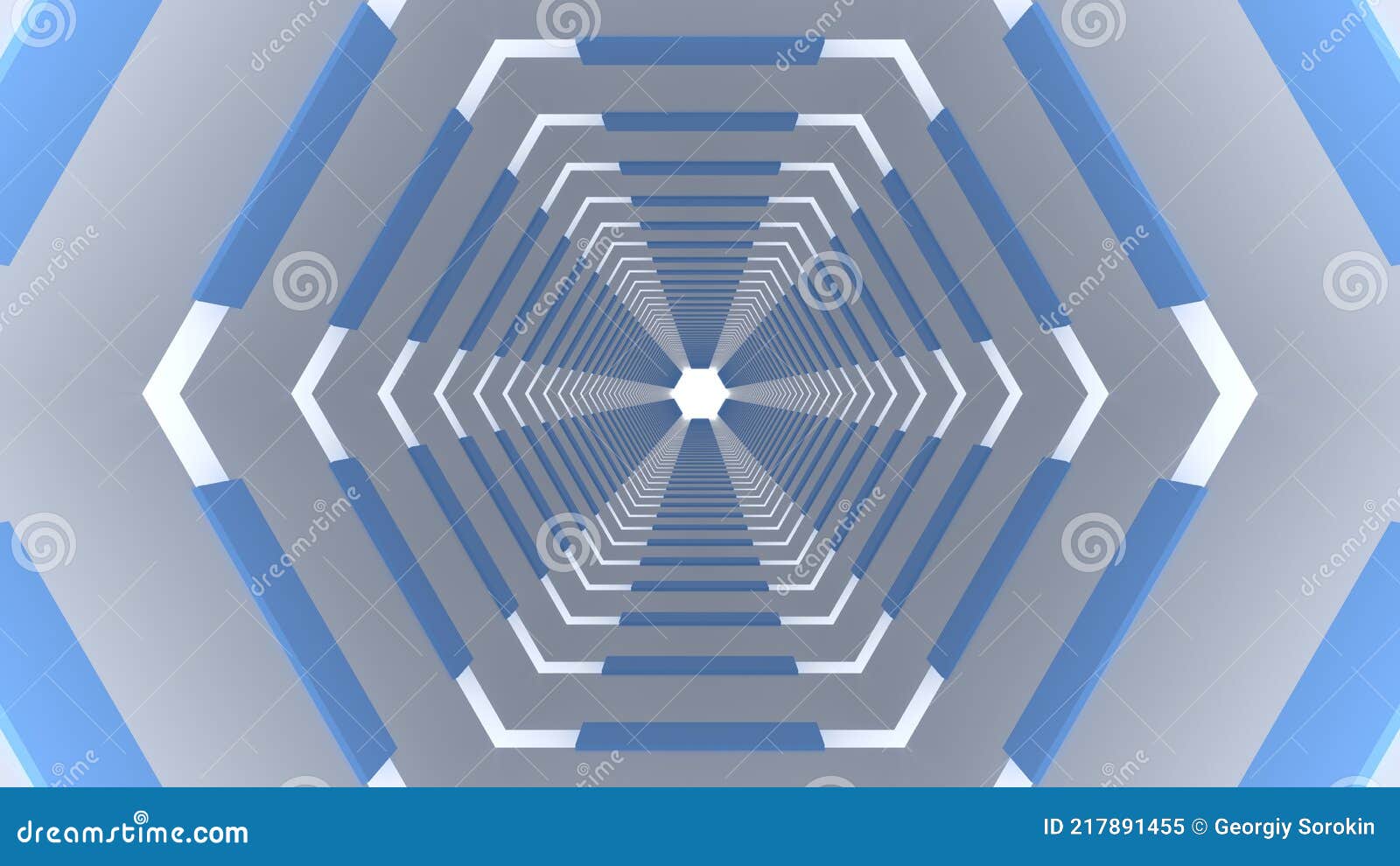 3d Render White Blue Hexagonal Tunnel Stock Illustration - Illustration ...