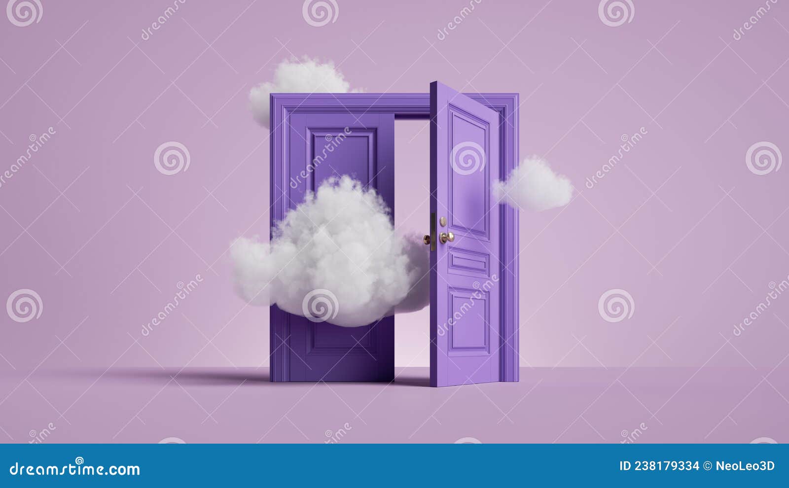 3d Render, White Clouds Flying Inside the Half Opened Violet Double ...