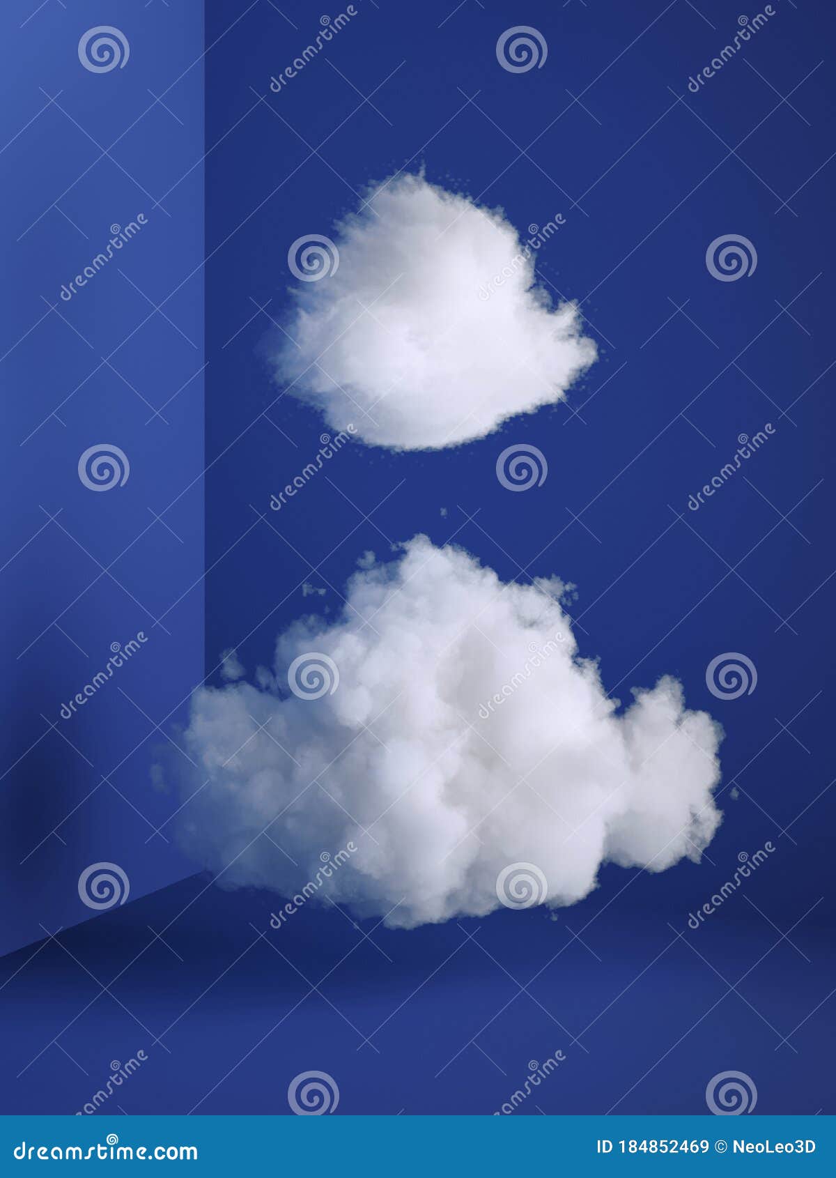 3d Render, White Fluffy Clouds Levitating Inside the Minimal Room ...