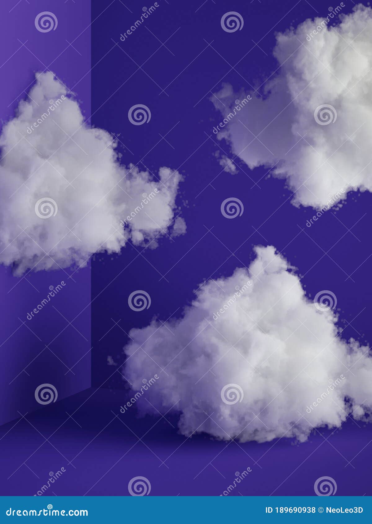 3d Render, White Fluffy Clouds Levitating Inside the Minimal Room ...
