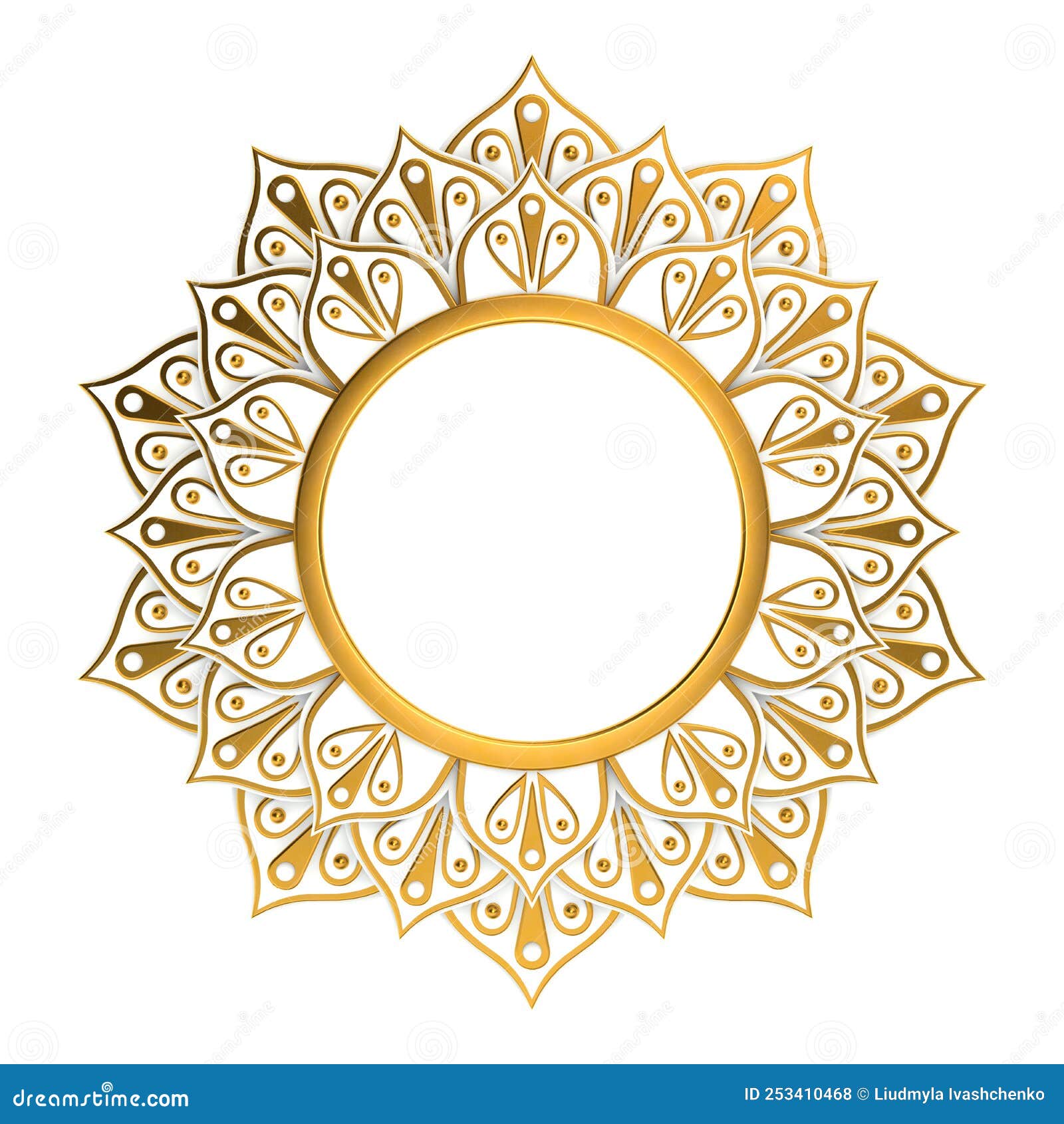 3d Render White and Gold Abstract Frame. Golden Mandala Isolated on ...