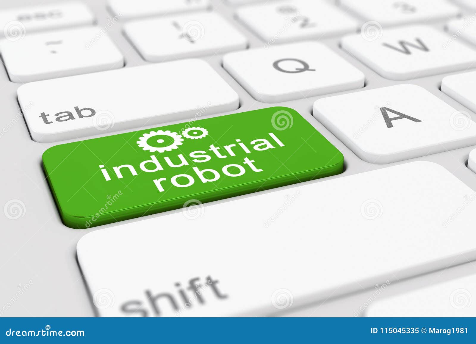 3d Render of a Keyboard with Green Industrial Robot Button. Stock ...