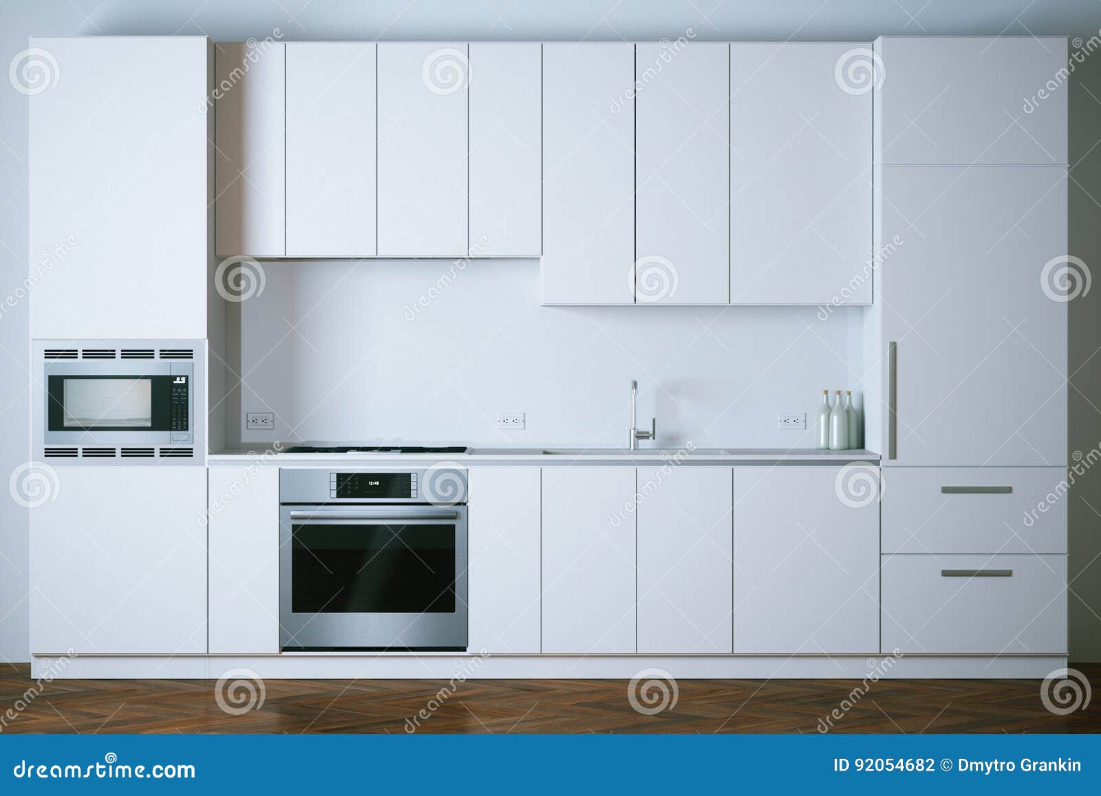 3d Render White Modern Kitchen Closeup Stock Illustration ...