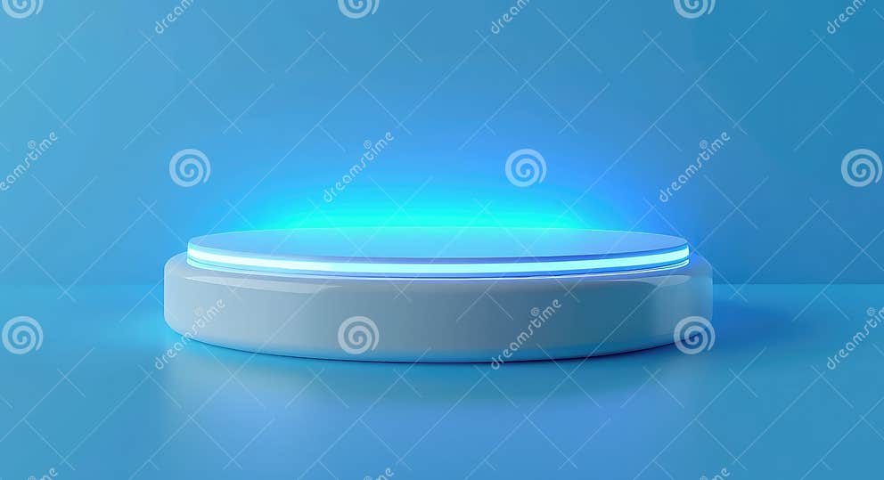 3D Render of White Plastic Stand with Blue Light on Top, Oval Shape ...