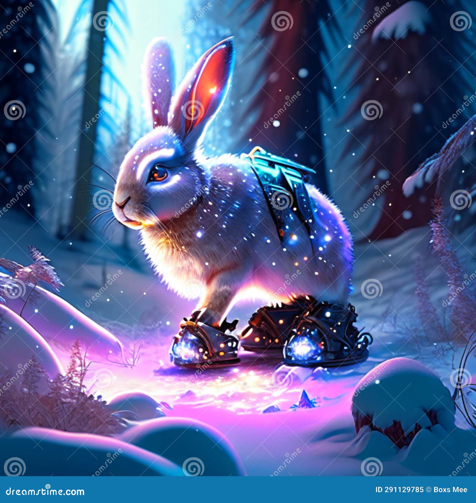 3d Render of a White Rabbit in a Snowy Forest. 3d Illustration AI ...
